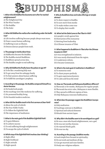 Buddhism Reading Comprehension | Teaching Resources