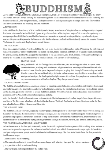 Buddhism Reading Comprehension | Teaching Resources