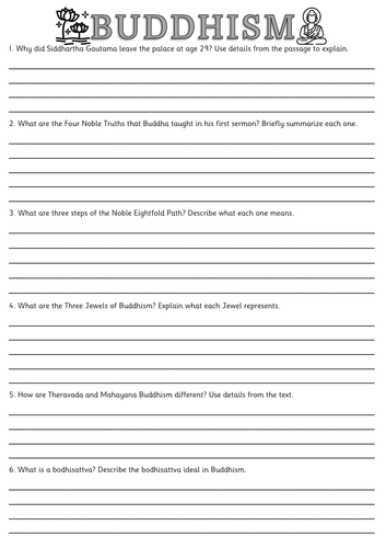 Buddhism Reading Comprehension | Teaching Resources