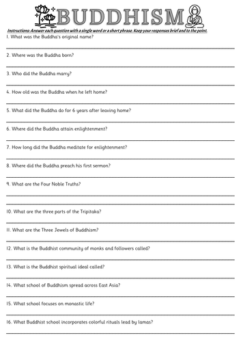 Buddhism Reading Comprehension | Teaching Resources