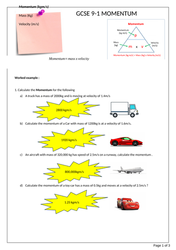 Momentum-differentiated worksheet | Teaching Resources
