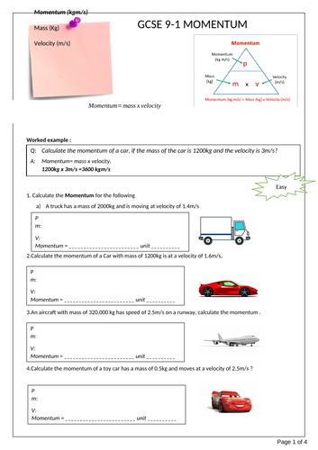 Momentum-differentiated worksheet | Teaching Resources