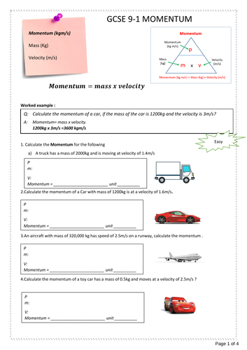 Momentum-differentiated worksheet | Teaching Resources