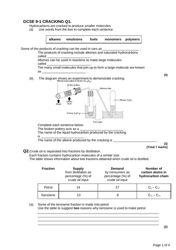 GCSE CHEMISTRY ORGANIC CRACKING | Teaching Resources