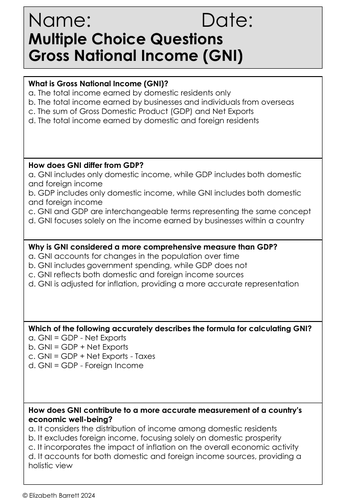 A Level Economics - Question Worksheets - Theme 2.1 - Gross National ...