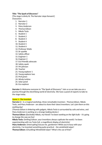 Electricity play script year 4- ideal for assembly | Teaching Resources