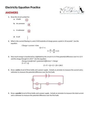 Electricity Equation Practice | Teaching Resources