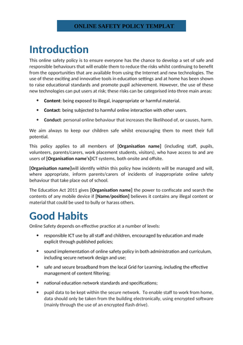 Policy - Online Safety Policy Template | Teaching Resources