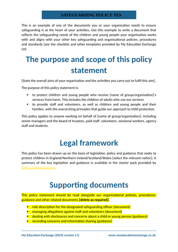 Policy - Safeguarding Policy Template | Teaching Resources