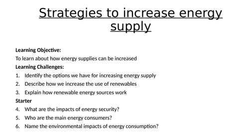Resource Management - Energy | Teaching Resources