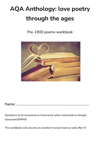Pre-1900 Poetry Workbook-AQA A-Level English Literature A | Teaching ...