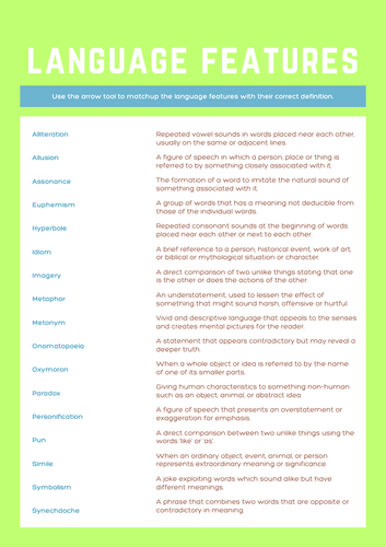 2 Language Features Activity Worksheet | Teaching Resources