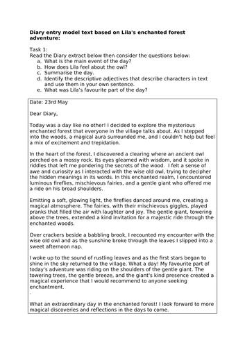 KS2 Diary Entry and questions. Reading | Teaching Resources
