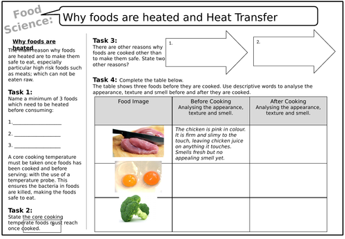 KS3/KS4 Food Cover Work/Cover Lesson - Cooking Foods and Heat Transfer ...