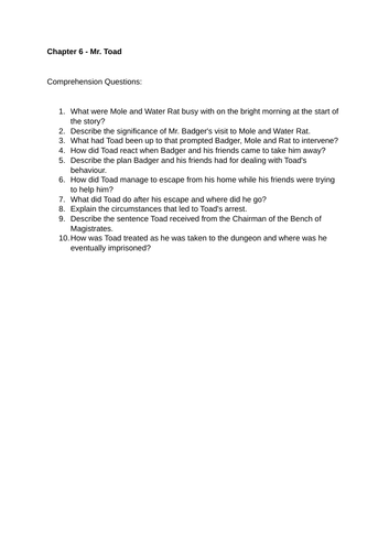 The Wind in the Willows Comprehension | Teaching Resources