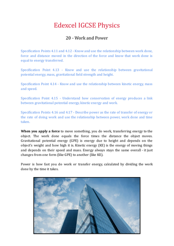 Edexcel IGCSE Physics Worksheets Chapter 4 - Energy Resources and ...