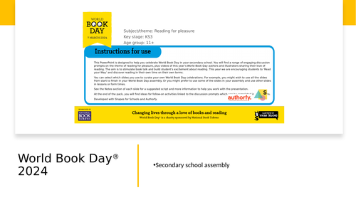 World Book Day 2024 Secondary Assembly | Teaching Resources