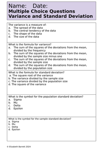 Talk About The Maths Variance And Standard Deviation Statistics 2 4 Teaching Resources