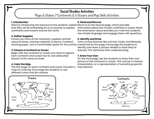 Social Studies Activities Maps & Globes 7 Continents & 5 Oceans and Map ...