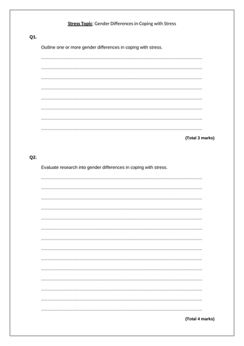 A-Level Psychology - GENDER DIFFERENCES IN COPING WITH STRESS [Stress ...