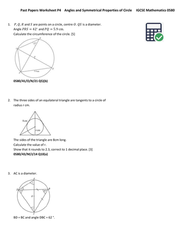 IGCSE Mathematics 0580 Topic Wise Past Papers Worksheets (Syllabus 2025 ...