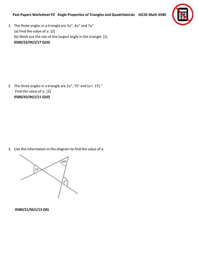 IGCSE Mathematics 0580 Topic Wise Past Papers Worksheets (Syllabus 2025 ...