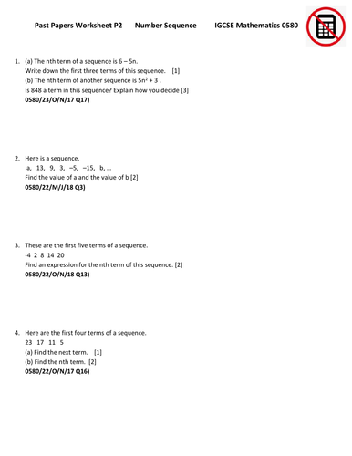 IGCSE Mathematics 0580 Topic Wise Past Papers Worksheets (Syllabus 2025 ...