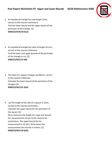 IGCSE Mathematics 0580 Topic Wise Past Papers Worksheets (Syllabus 2025 ...
