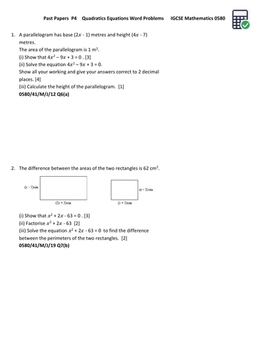 IGCSE Mathematics 0580 Topic Wise Past Papers Worksheets (Syllabus 2025 ...