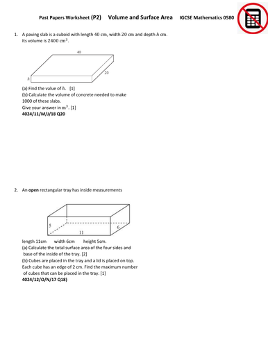 IGCSE Mathematics 0580 Topic Wise Past Papers Worksheets (Syllabus 2025 ...