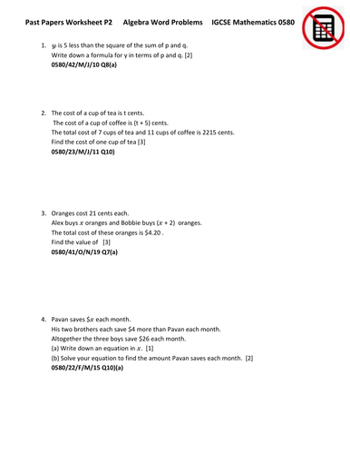 IGCSE Mathematics 0580 Topic Wise Past Papers Worksheets (Syllabus 2025 ...