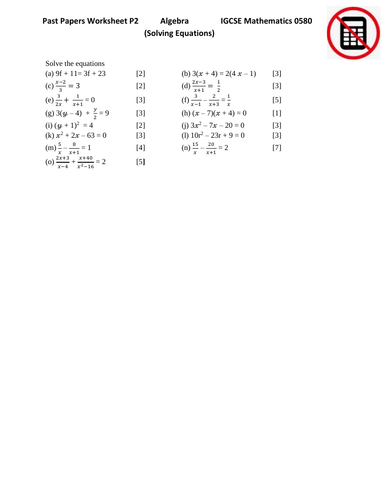 IGCSE Mathematics 0580 Topic Wise Past Papers Worksheets (Syllabus 2025 ...