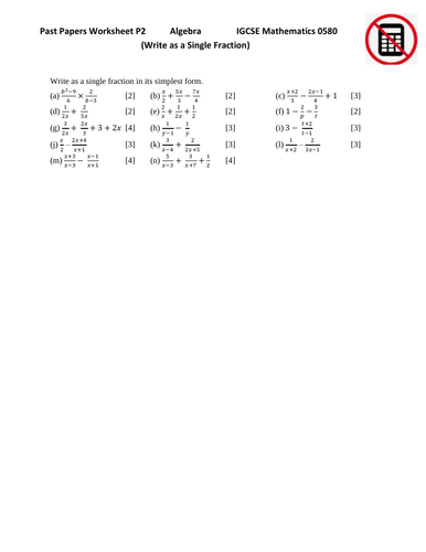 IGCSE Mathematics 0580 Topic Wise Past Papers Worksheets (Syllabus 2025 ...