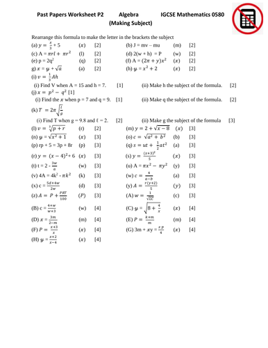 IGCSE Mathematics 0580 Topic Wise Past Papers Worksheets (Syllabus 2025 ...