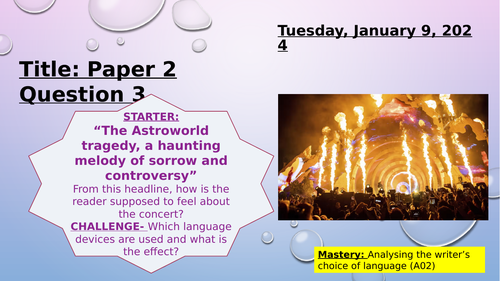 GCSE PAPER 2 AQA LESSONS Q1,Q2,Q3,Q3,Q4,Q5 | Teaching Resources