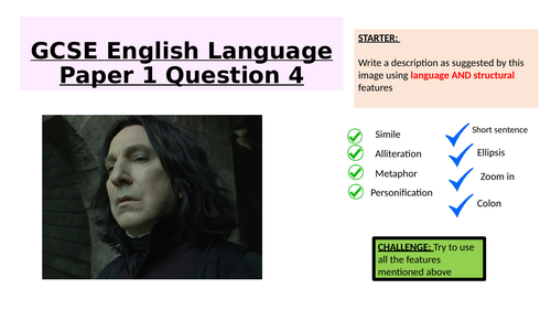 GCSE English Language P1 Q4 Professor Snape Extract | Teaching Resources