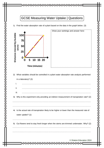 GCSE Biology - Measuring Water Uptake Practice Questions | Teaching ...