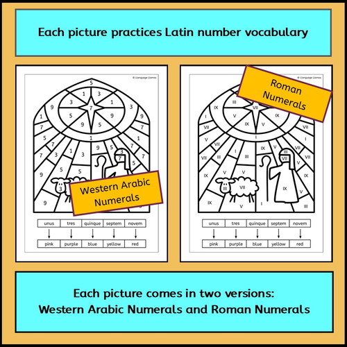 Latin Christmas Color by color by number, Roman numerals | Teaching ...