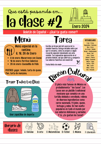 Spanish Worksheet - Cultural Food Day Boletín de Español- FREE Activity ...