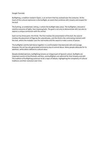 Spanish cloze, differentiated x4: The Bullfight | Teaching Resources