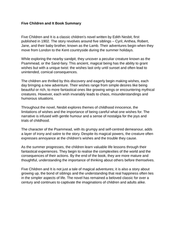 Five Children and It Comprehension | Teaching Resources