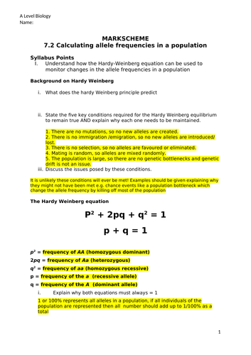 Hardy Weinberg Lesson Pack: PPT, structured notes, practice questions ...