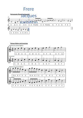 Frere Jacques variations notated - Theme and variations. | Teaching ...