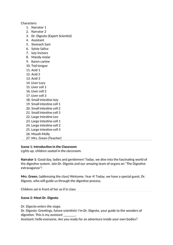 The digestive system assembly script Y4 | Teaching Resources