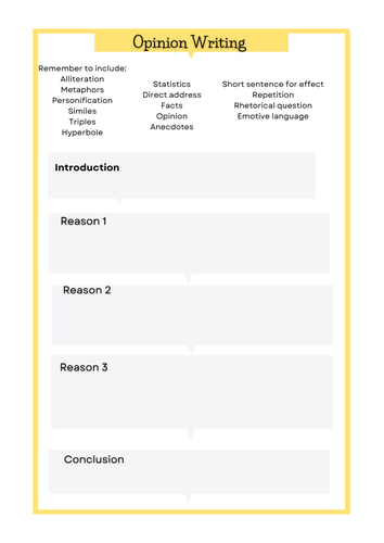 Paper 2 Question 5 Opinion Writing Planning Template | Teaching Resources