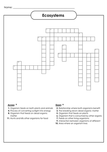 Wordsearches and Crosswords for Secondary Science - Ecosystems ...