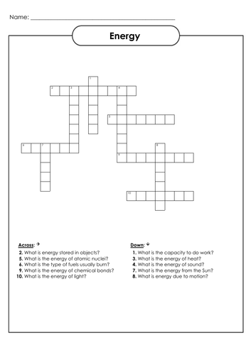 Wordsearches and Crosswords for Secondary Science - Energy | Teaching ...
