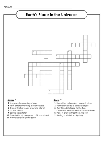 Wordsearches and Crosswords for Secondary Science - Earths Place in the ...