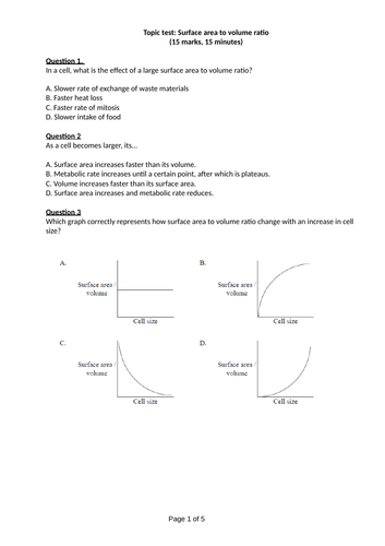 AQA topic tests: Gas exchange in humans, insects and fish and surface ...