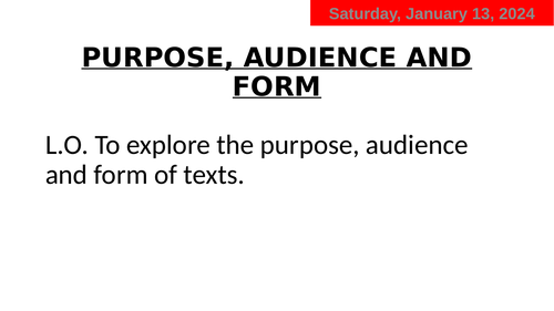 Writing: Purpose, Audience and Form | Teaching Resources